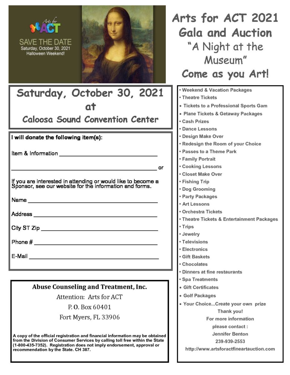 Arts for ACT Donation Form 2021 | ACT | Abuse Counseling and Treatment ...