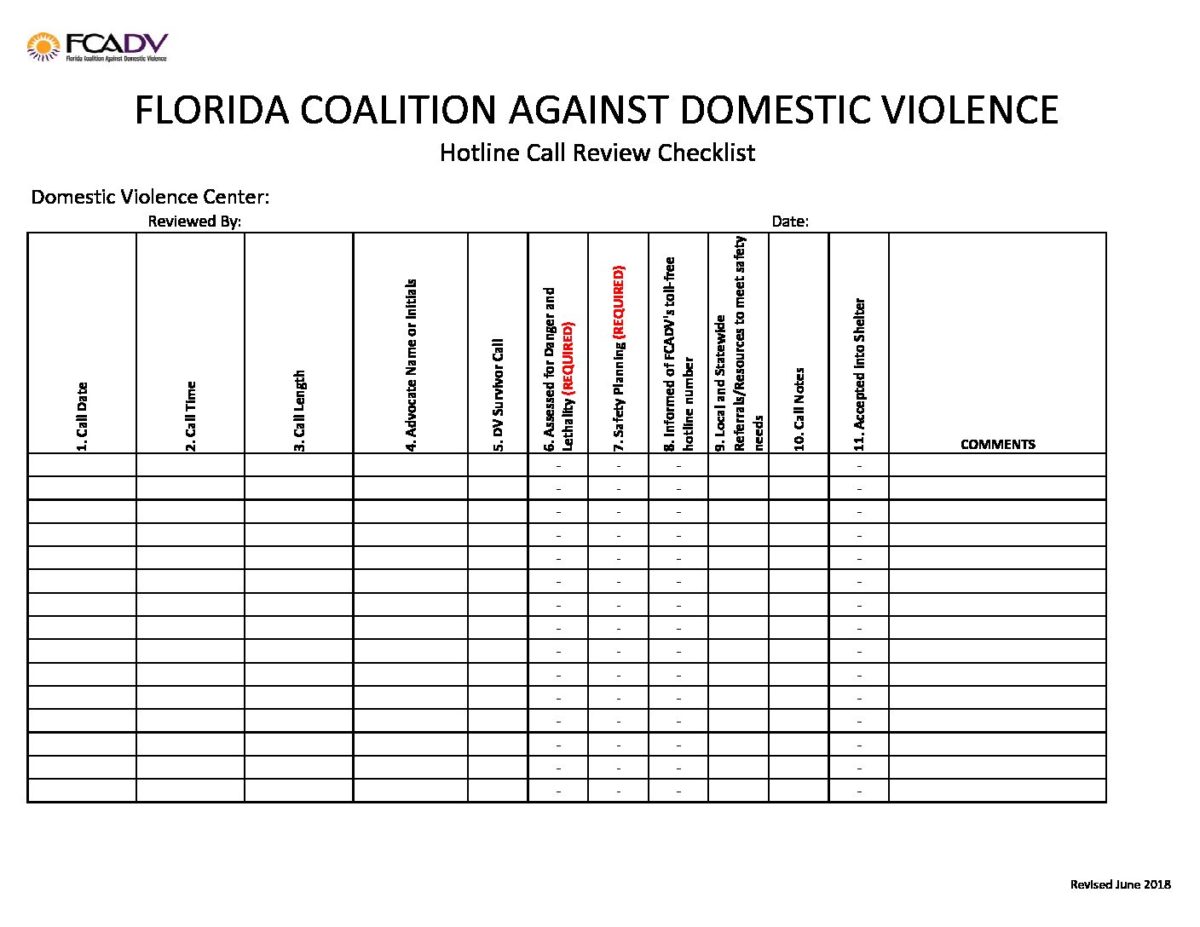 FY 18-19 Hotline Review Checklist | ACT | Abuse Counseling and ...