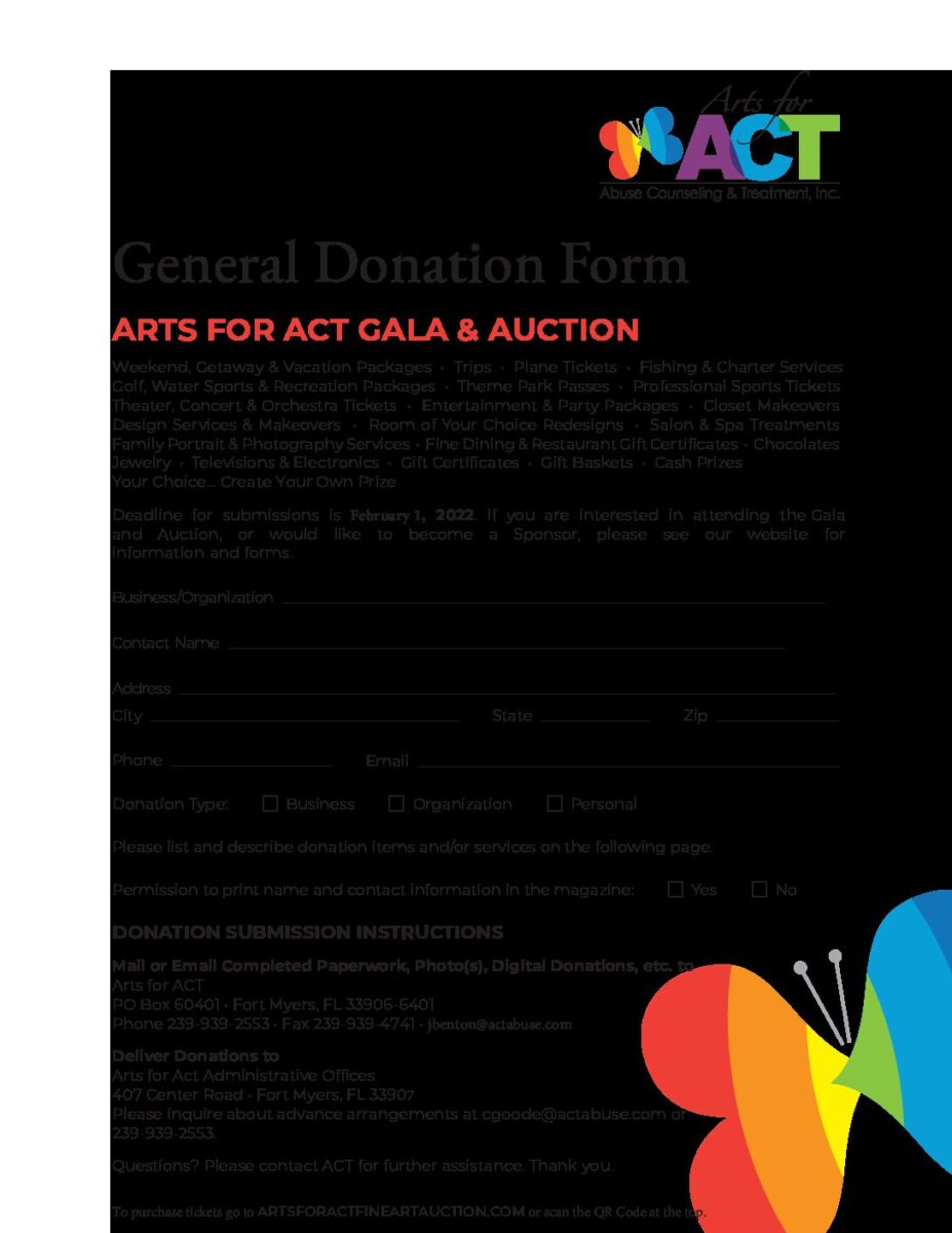 Arts for ACT Donation Form 2022 Auction Fillable (2) | ACT | Abuse ...